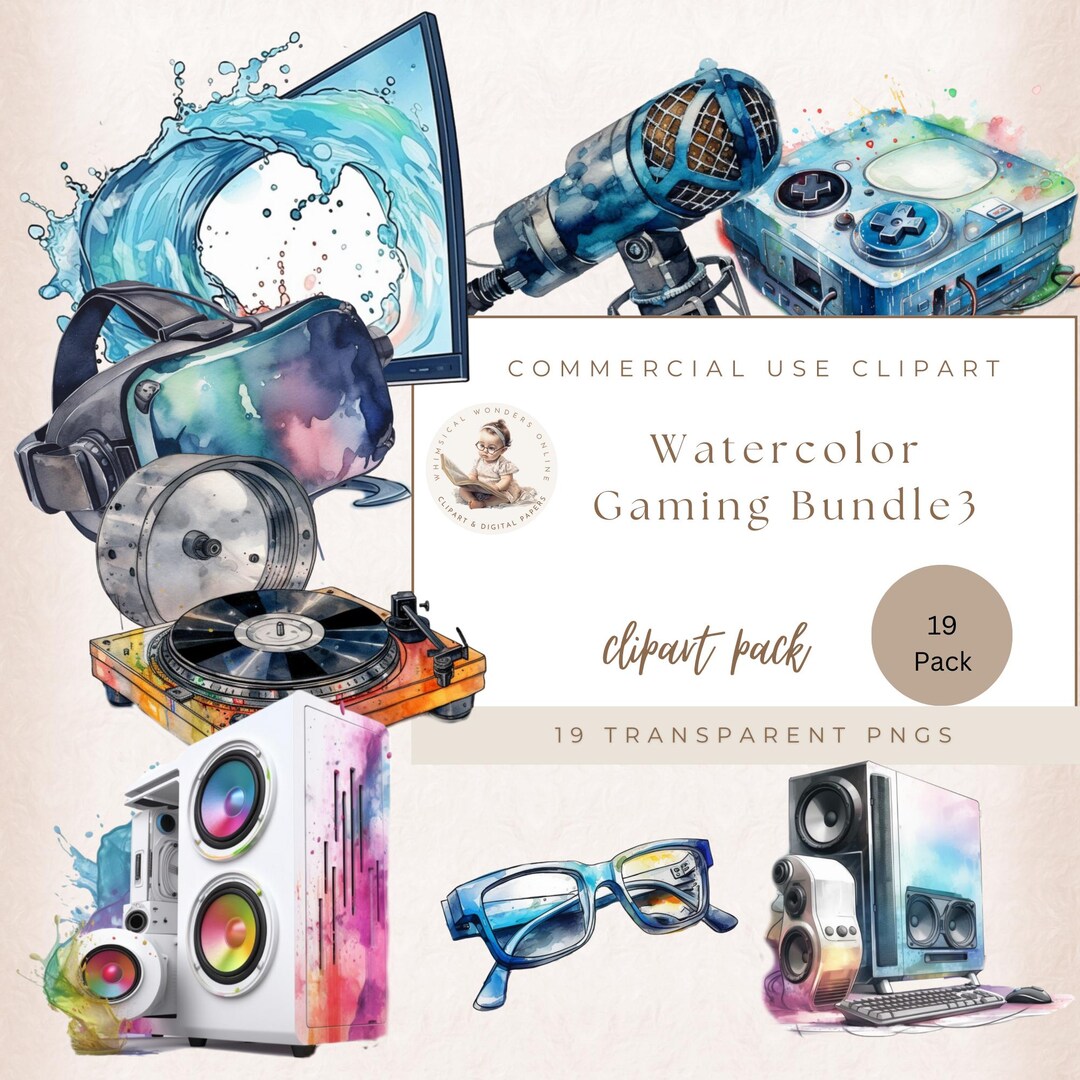 Watercolor Gaming Clipart Pack, Game Controller, Games Console, Digital ...