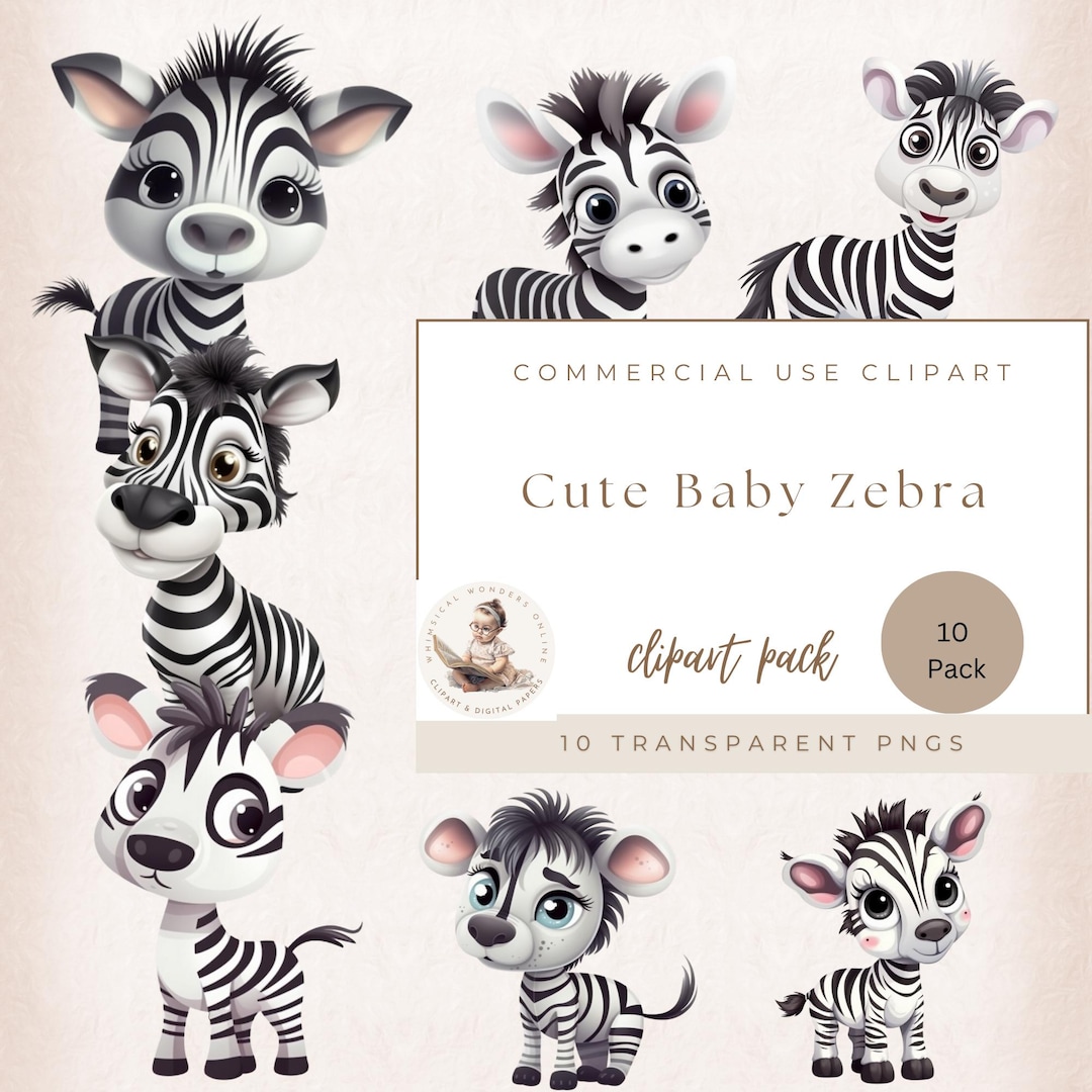 Cute Baby Zebra Clipart, Jungle Clipart, Safari Clipart, Instant ...