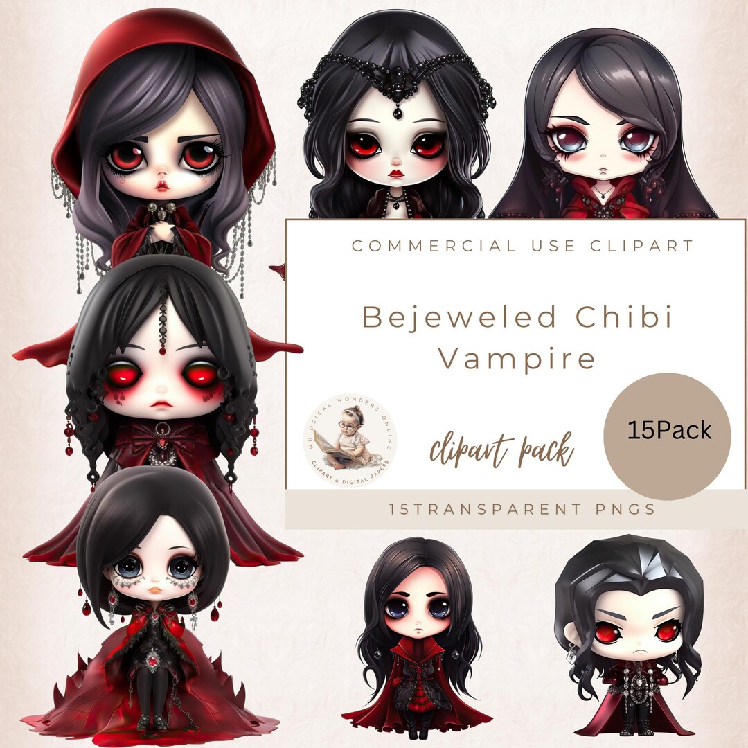 Chibi Bejeweled Vampires Clipart, Halloween Clipart, Halloween Cute ...