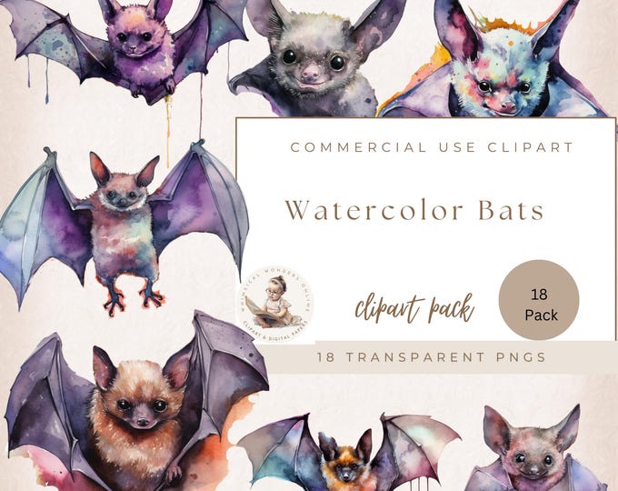 Baby Bat Watercolor Clipart, Nursery Art (PNG, Commercial Use - Etsy Canada