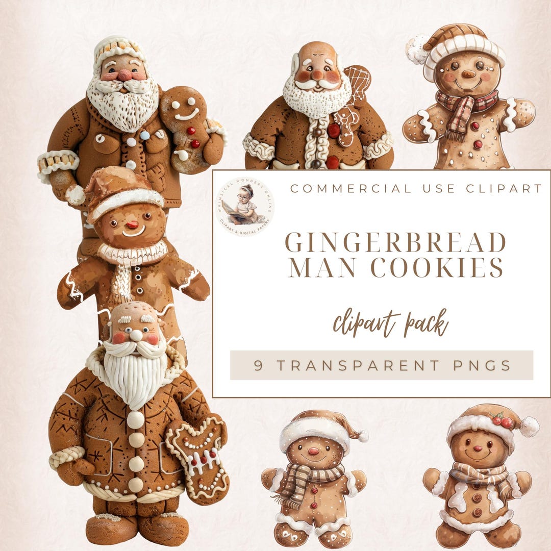 Gingerbread Man Cookies, Christmas Clip Art, Bakery Clipart, Watercolor ...