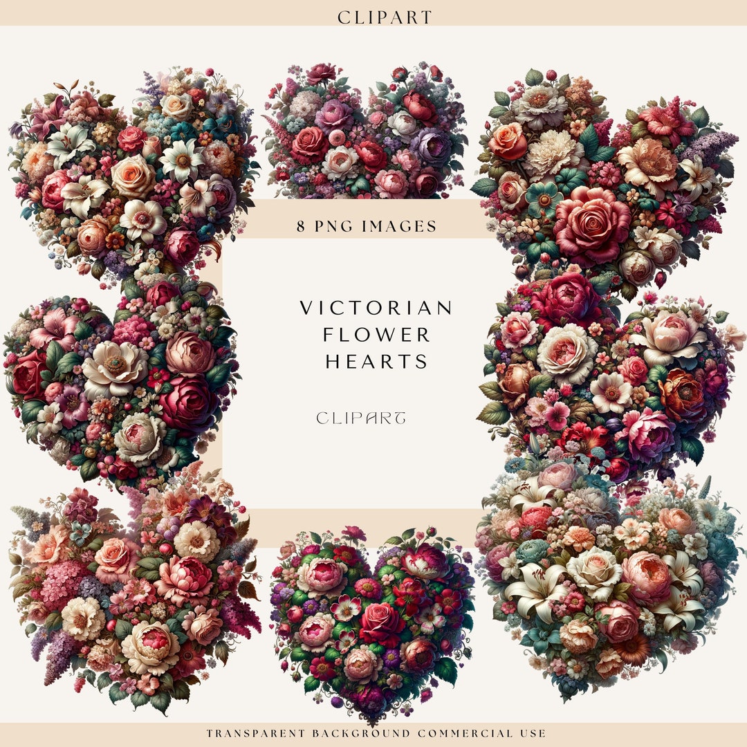Floral Heart Clipart, Victorian Valentims Day, Heart Clip Art, Heart ...