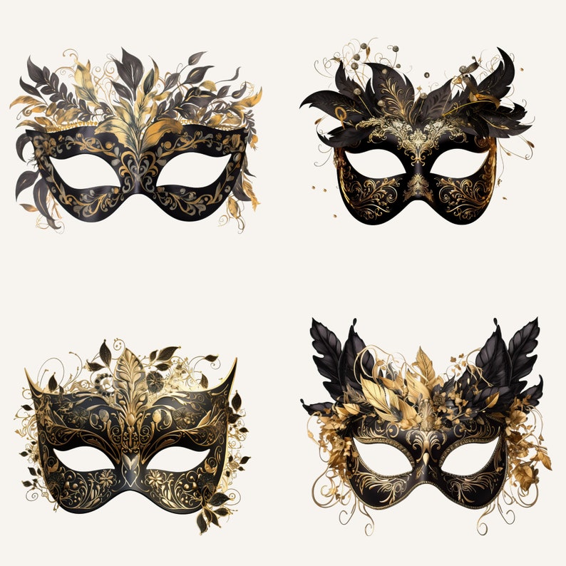Watercolor Gold Masquerade Clipart, Party Mask, Anniversary Mask, Ball ...