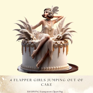 Flapper Girl Jumping Out of Cake, Flapper Gil Clipart, Party Clipart ...