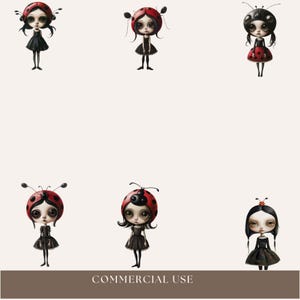 Quirky Whimsy Goth Ladybug Girl, Insect Clipart, Whimsical Clipart ...
