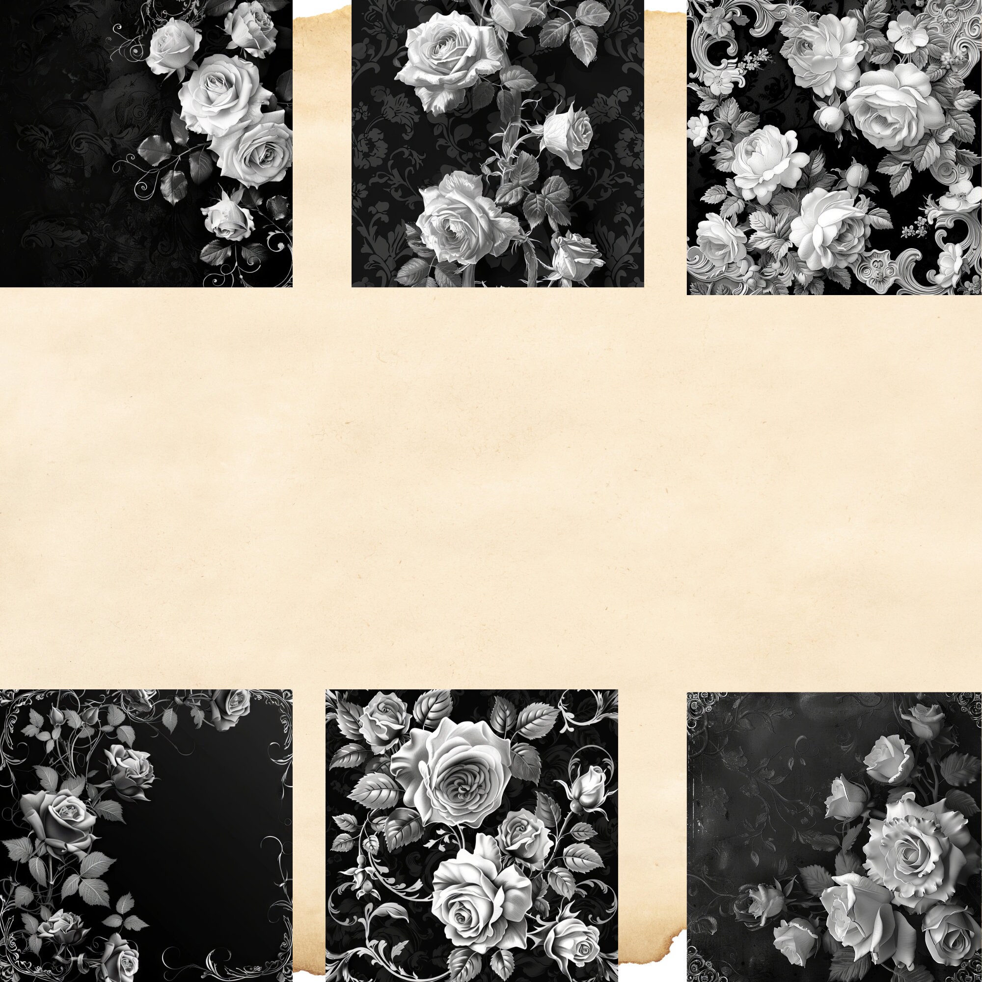 Black and White Roses Digital Papers, Roses Background Papers, Roses ...