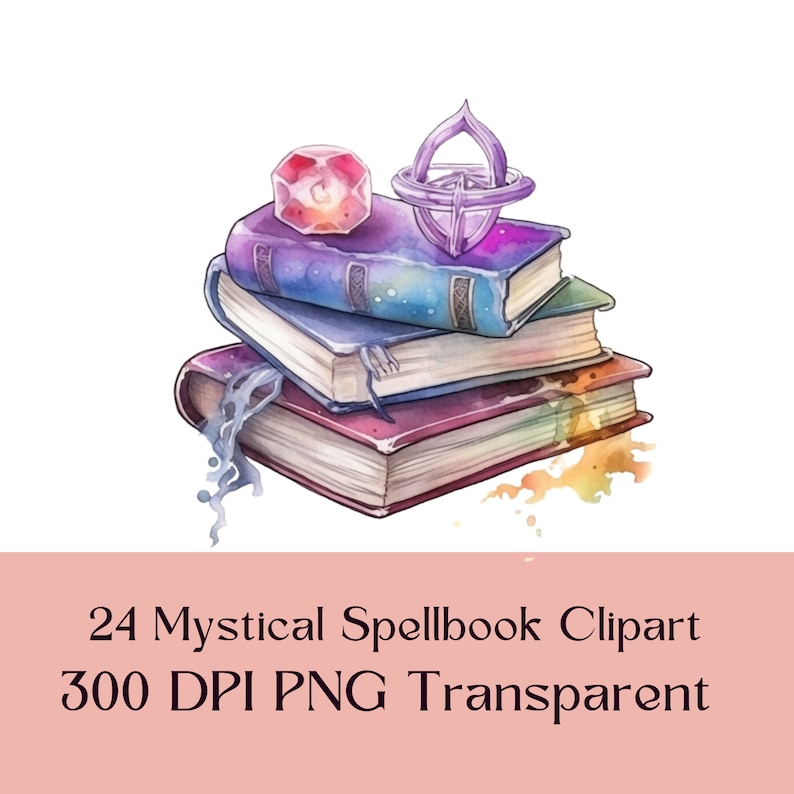 Mystical Spell Book Clipart Bundle, Watercolor Spell Books, Vintage Old ...