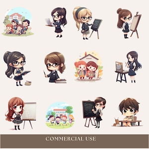 Chibi Cute Teacher Clipart, Boy and Girl Back to School Clipart, Chibi ...