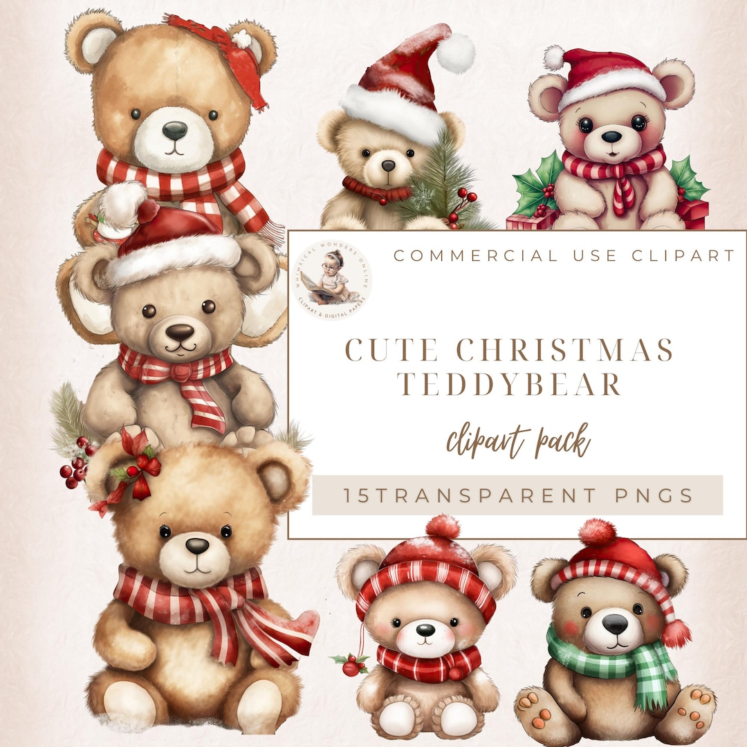Cute Christmas Teddy Bear Clipart, Christmas Clipart, Card Making ...
