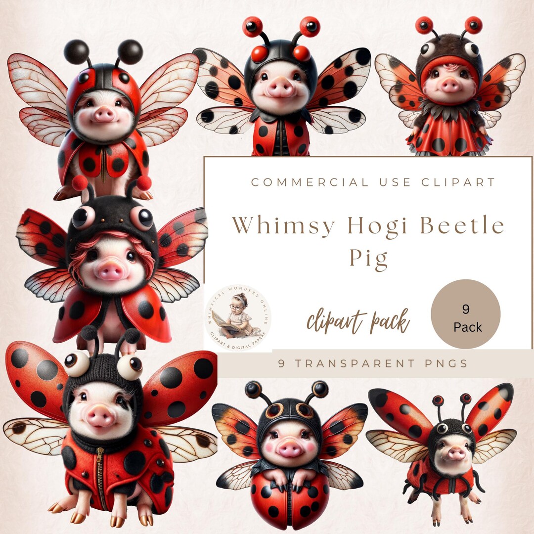 Cute Pig Clipart, Lady Bug Pig, Lady Bug Clipart, Fashion Clipart ...