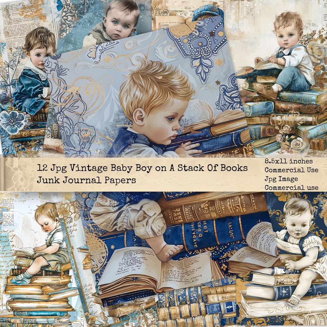 Junk Journal Printable, Vintage Baby Boy Journal Paper, Vintage Books ...