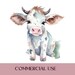 Cute Cow Clipart, Digital Download, Watercolor Clipart, Animal Clipart ...