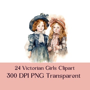 Cute Victorian Best Friend Clipart, Watercolor Clipart, Vintage Girl ...