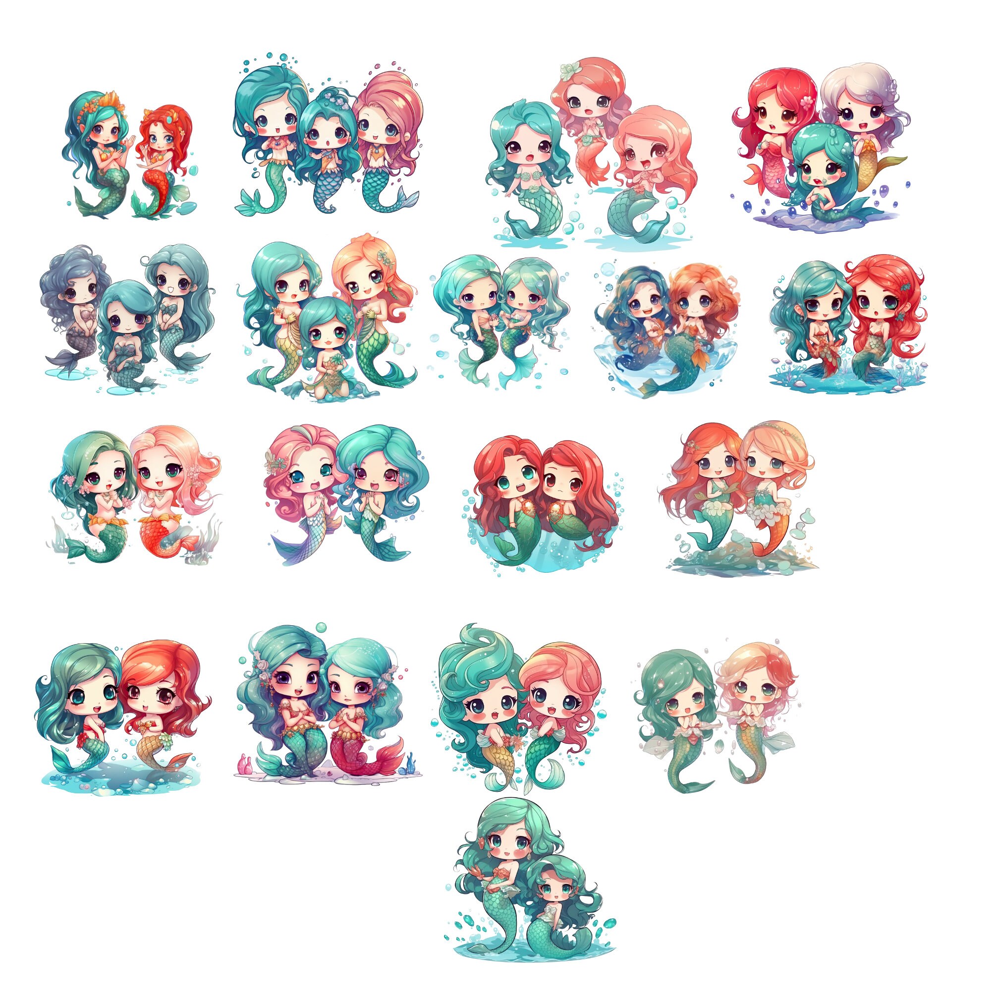 Cute Mermaids Watercolor Clipart Magical Under the Sea Baby - Etsy