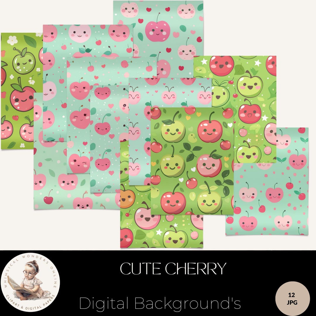 Cherry Digital Paper, Digital Background Papers, Cherry Pattern Papers ...