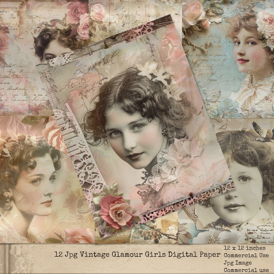 Vintage Ladies and Girls Digital Papers, Vintage Background Papers ...