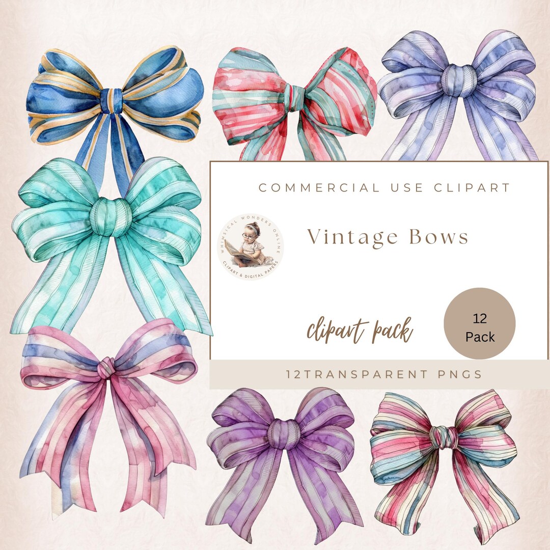 Cute Coquette Bows Clipart, Watercolor Bows, Perfect for Scrapbooking ...