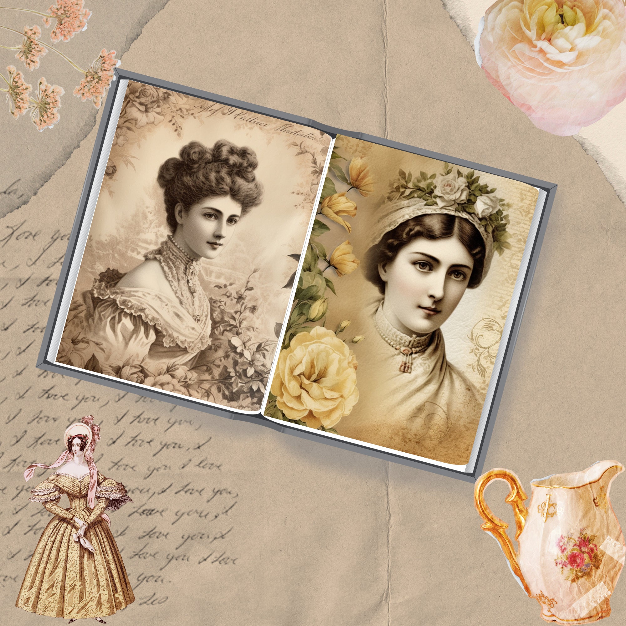 Victorian Ladies Junk Journal Pages, Vintage Victorian Lady Collage ...
