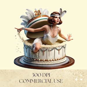 Flapper Girl Jumping Out of Cake, Flapper Gil Clipart, Party Clipart ...