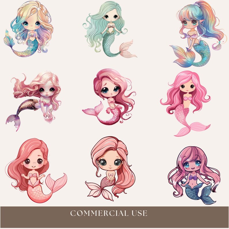 Little Chibi Mermaids, Mermaid Clipart, Under the Sea Clipart, PNG ...