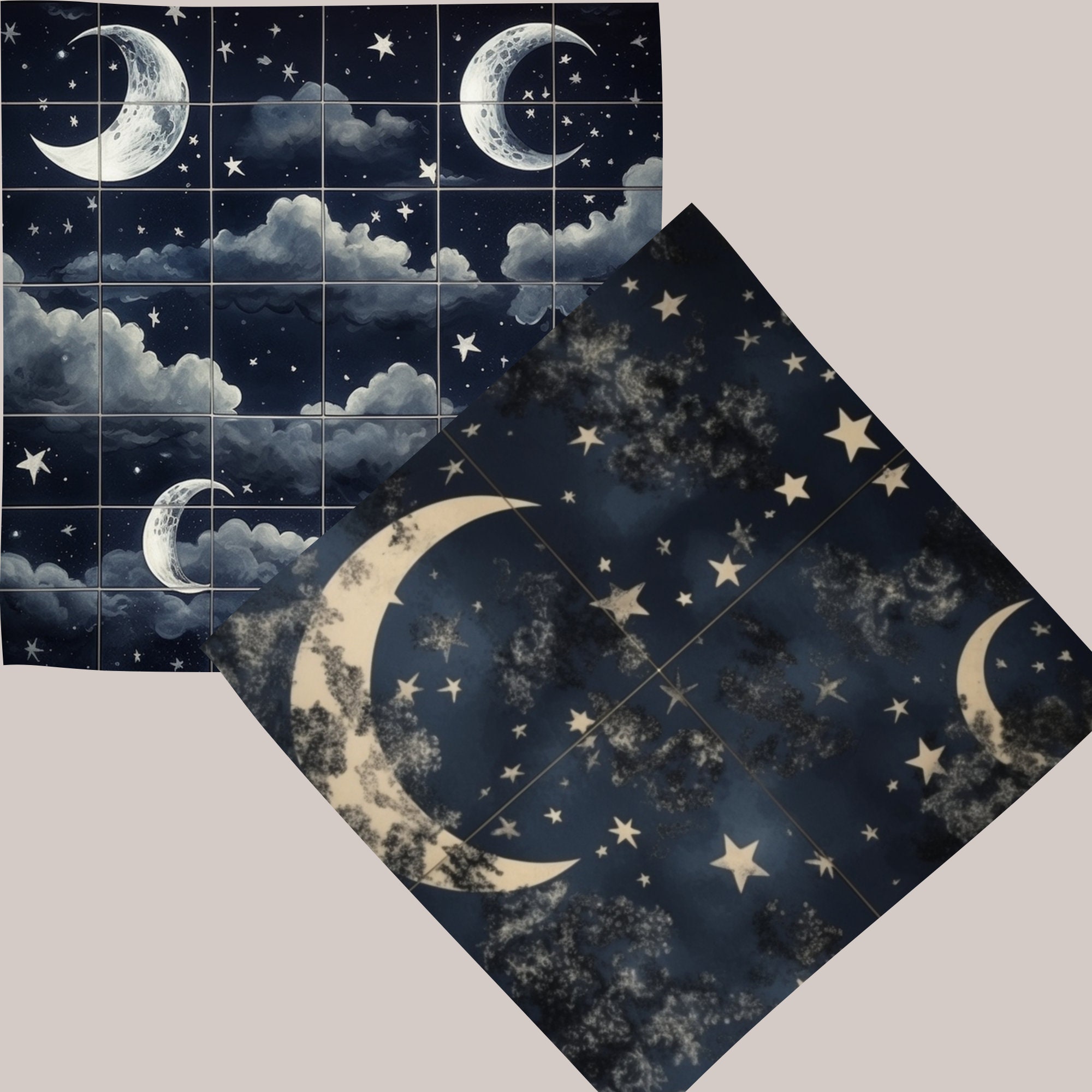 Celestial Starry Night Digital Paper, Seamless Zodiac Navy Watercolor ...