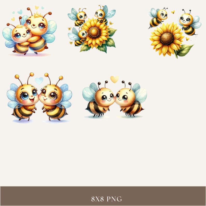 Bee Watercolor Clipart, Cute Bees Hugging, Bees Kissing, Valentine ...