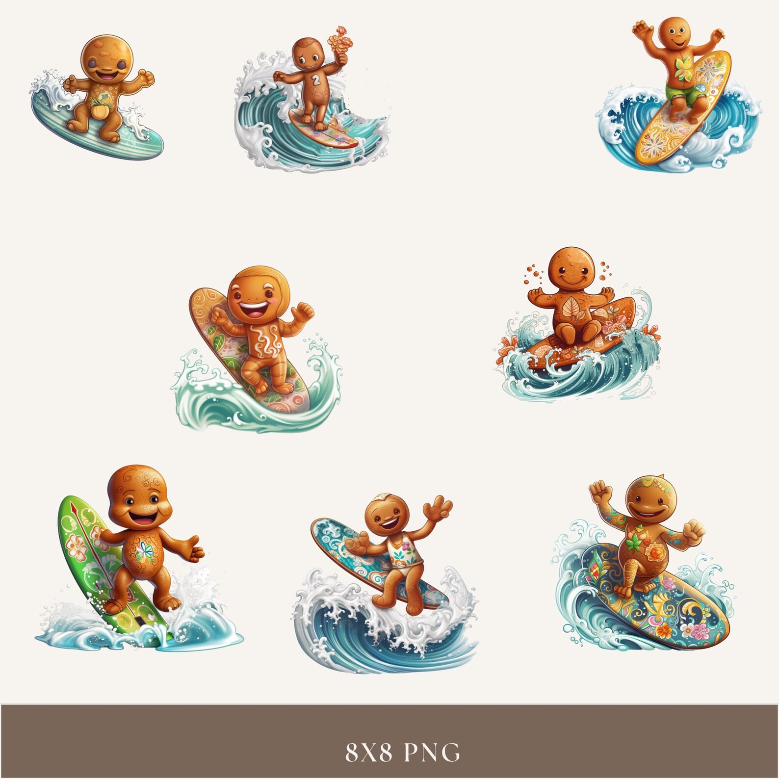 Watercolor Gingerbread Man Surfing Clipart, Christmas Clipart ...