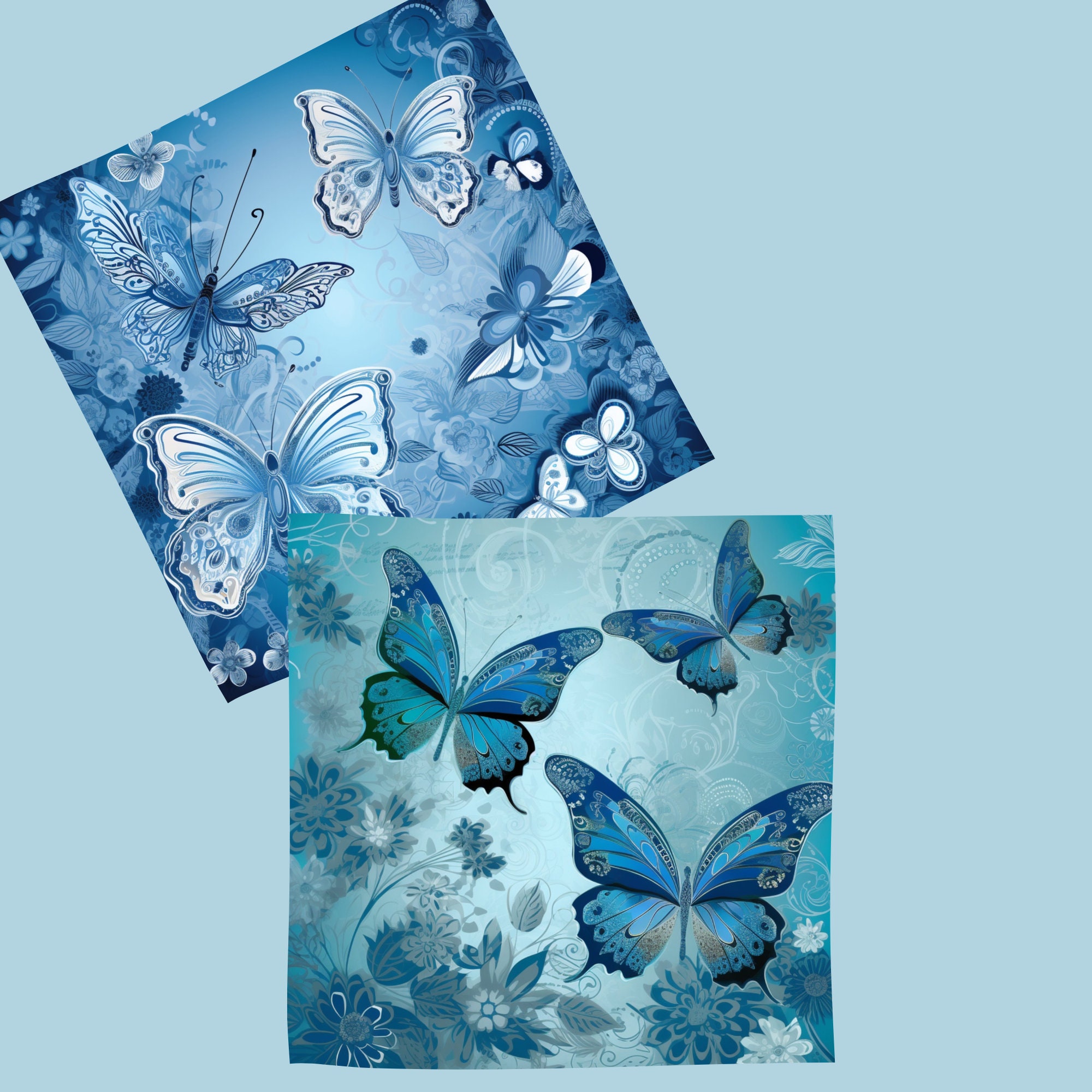 Blue Butterfly Digital Papers, Watercolor Butterfly Seamless Pattern ...