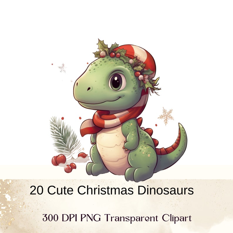 Cute Christmas Dinosaur Clipart, Dinosaur PNG, Festive Clipart ...