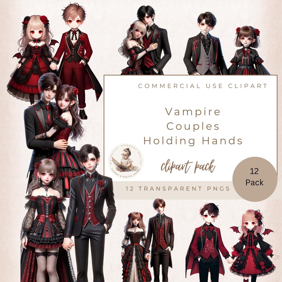 Vampire Clipart, Vampire Couples Holding Hands, Gothic Clipart, Dark ...