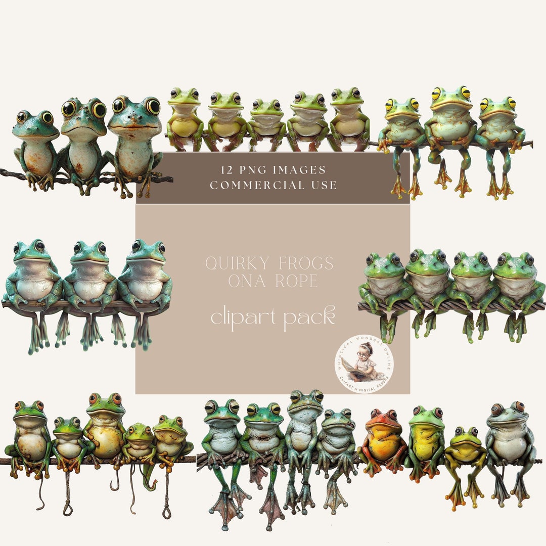 Whimsical Frog Clipart, Quirky Frogs, Frogs on A Rope Clip Art, Frog ...