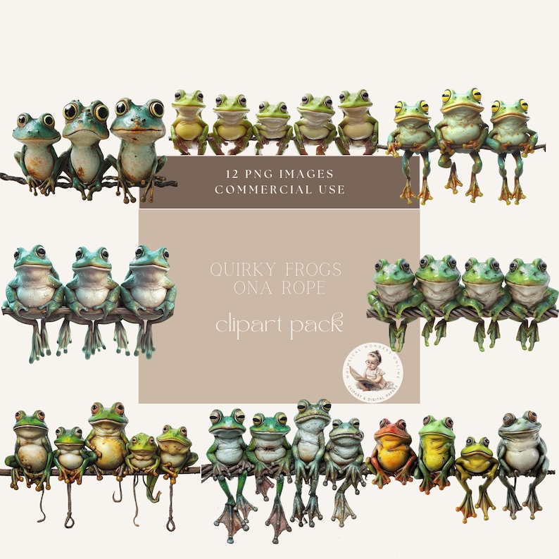 Whimsical Frog Clipart, Quirky Frogs, Frogs on A Rope Clip Art, Frog ...