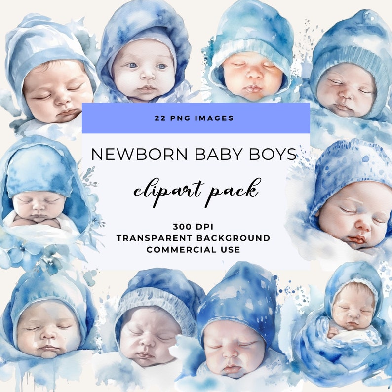 Watercolor Newborn Baby Boy Clipart Bundle, Newborn Clipart, Baby ...