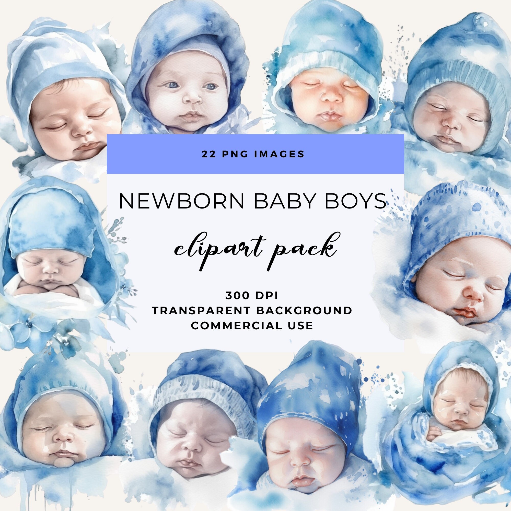Watercolor Newborn Baby Boy Clipart Bundle, Newborn Clipart, Baby ...