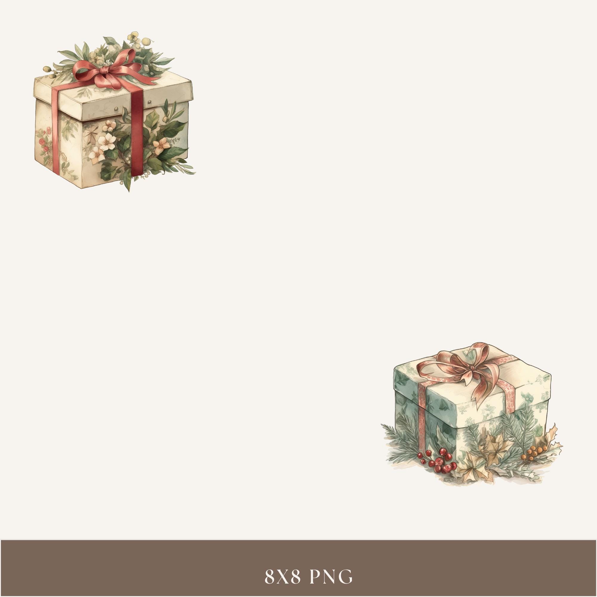 Gift Box Clipart, Gift Boxes Clip Art, Vintage Christmas Clipart, Paper ...
