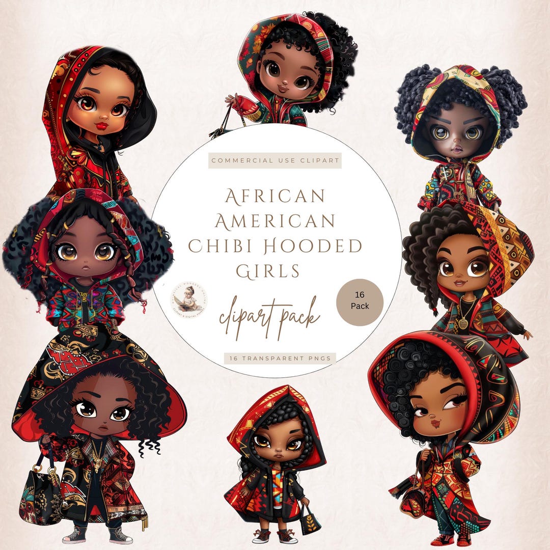 African American Chibi Girls, Black Girl Clipart, Afro Girl Clipart ...