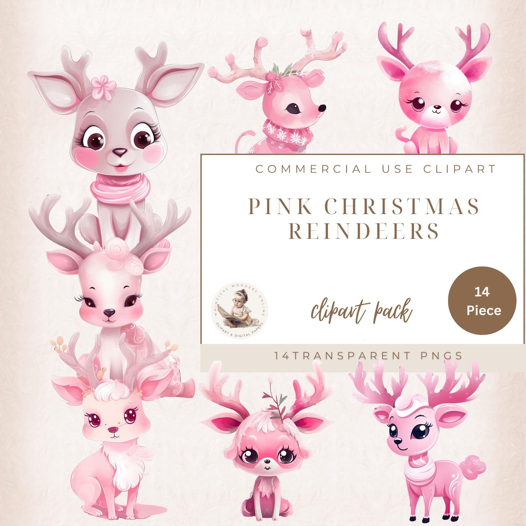Cute Christmas Reindeer Clipart, Digital Downloads, Commercial Use ...