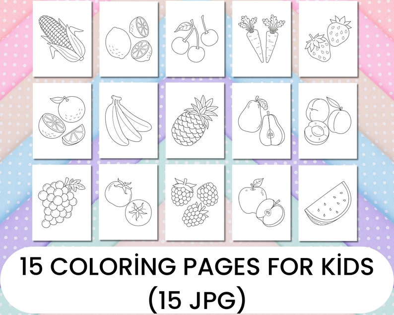 15 Fruits and Vegetables Coloring Pages for Kids Activity - Etsy