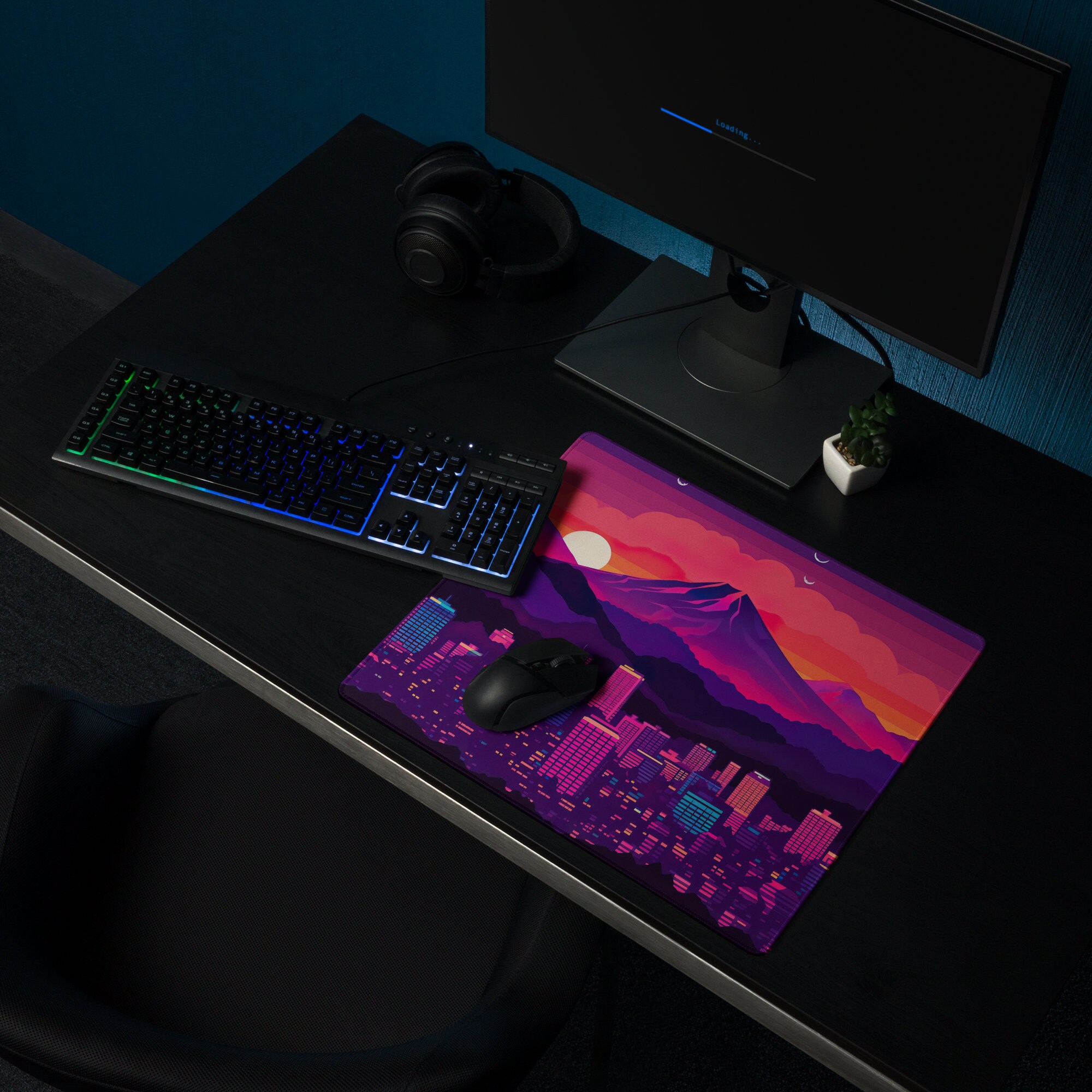 Gaming Desk Pad Vaporwave Sunset Skyline two Sizes - Etsy