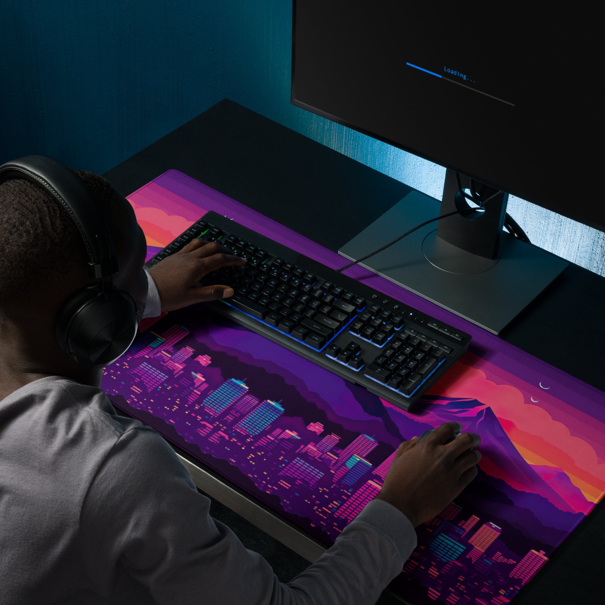 Gaming Desk Pad Vaporwave Sunset Skyline two Sizes - Etsy