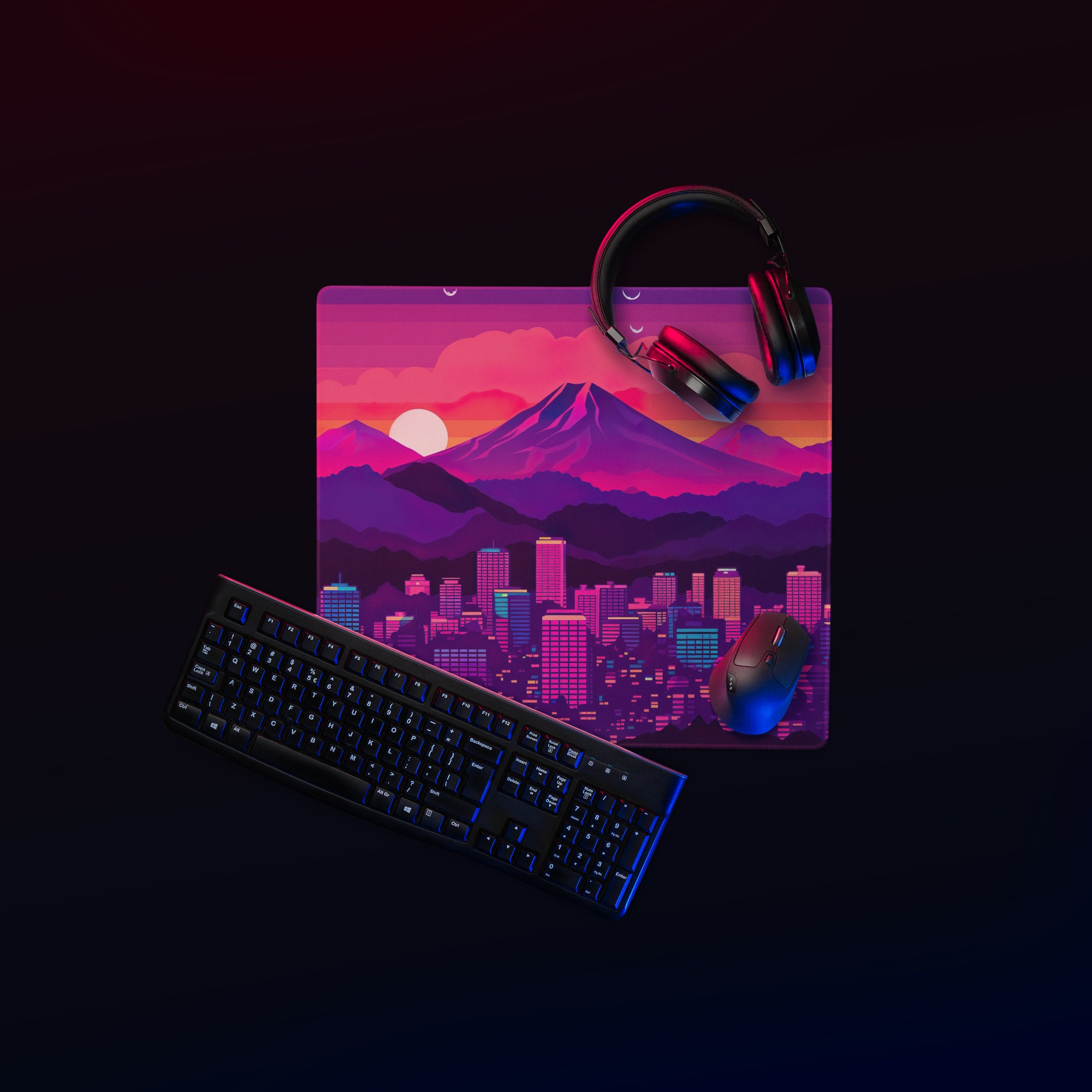 Gaming Desk Pad Vaporwave Sunset Skyline two Sizes - Etsy