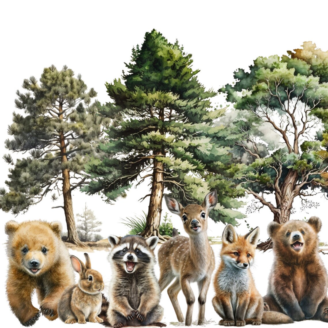 Baby Forest Animals Clipart Watercolor, Woodland Animal Clipart for ...