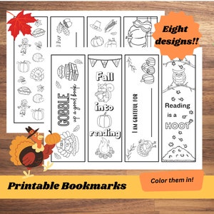 Thanksgiving Coloring Bookmarks and Fall Coloring Bookmarks (set of 8 ...