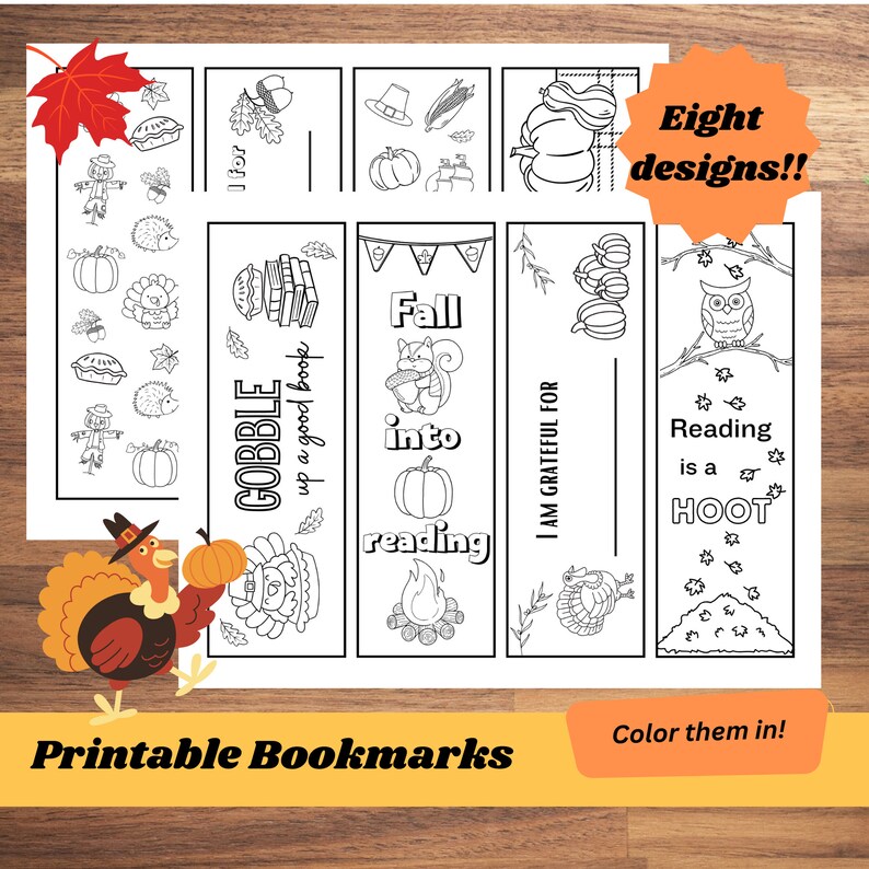 Thanksgiving Coloring Bookmarks and Fall Coloring Bookmarks (set of 8 ...