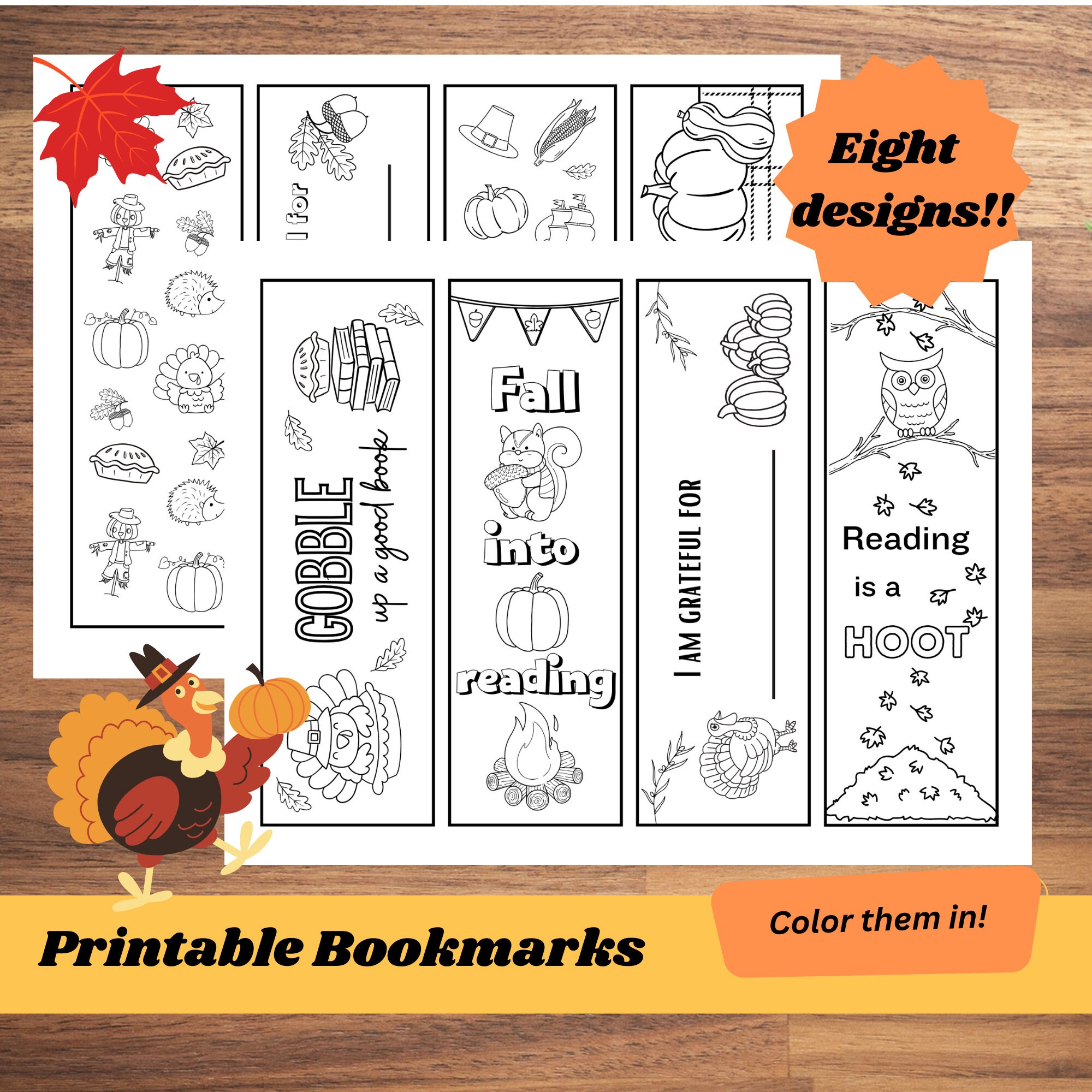 Thanksgiving Coloring Bookmarks and Fall Coloring Bookmarks (set of 8 ...