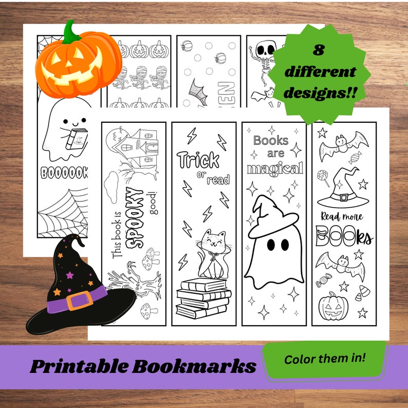 Halloween Coloring Bookmarks Printable (set of 8) - Etsy
