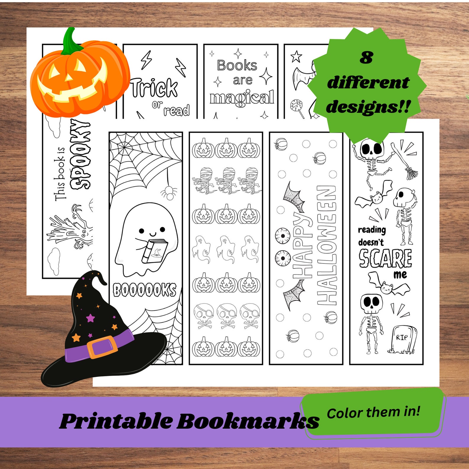 Halloween Coloring Bookmarks Printable (set of 8) - Etsy