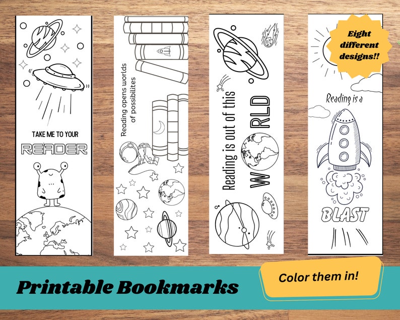 Space Coloring Bookmarks Printable set of 8 - Etsy