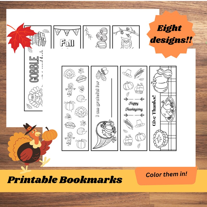 Thanksgiving Coloring Bookmarks and Fall Coloring Bookmarks (set of 8 ...