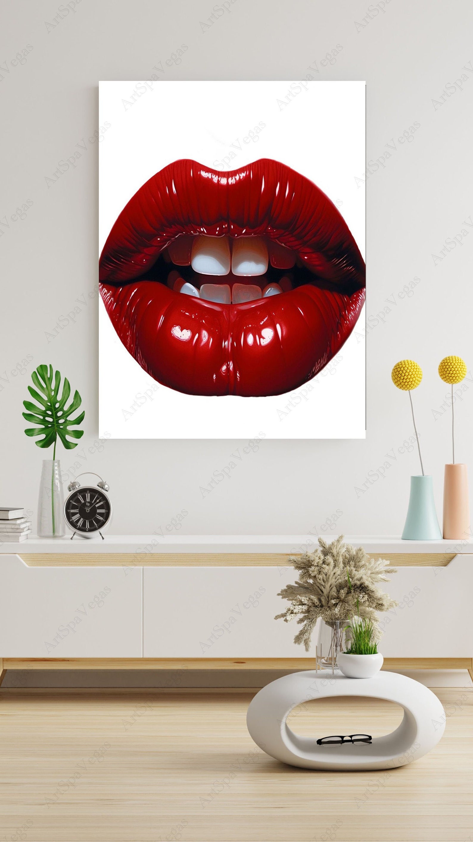 Red Lips Canvas Art Print, Red Lips on White Canvas, Red Lip Art, Lips ...